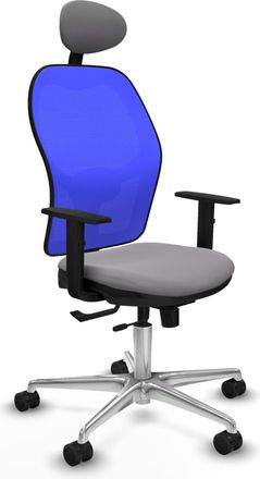 Piqueras y Crespo Stuhl f&uuml;r lange Arbeitsstunden mit 1D-Armen, h&ouml;henverstellbarer Lendenwirbelst&uuml;tze und festem Kopfteil, ausgestattet mit Syncro/Traslack. Blau/Grau