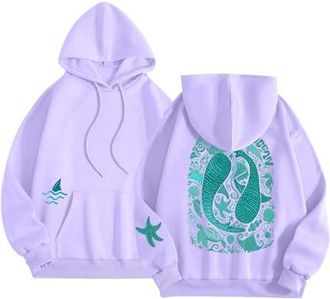 Generic Sweat &agrave; capuche 2026 pour femmes avec cordon de serrage, manches longues, &eacute;paules tombantes et poche, violet, XXL