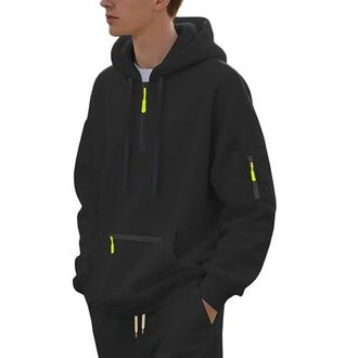 Generic Sweat &agrave; capuche zipp&eacute; pour homme - Polaire &agrave; fermeture &eacute;clair 1/4 | Sweat &agrave; capuche dautomne avec cordon de serrage coupe ample d&eacute;contract&eacute;e mode haut