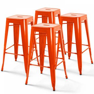 Oviala Lot de 4 tabourets de bar en acier orange brillant
