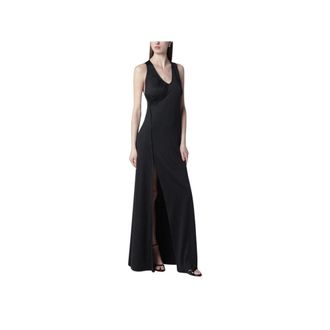 Victoria Beckham Robe longue drap&eacute;e &agrave; encolure en V et fente haute - Femme - Robes - Noir - Taille: 38 FR