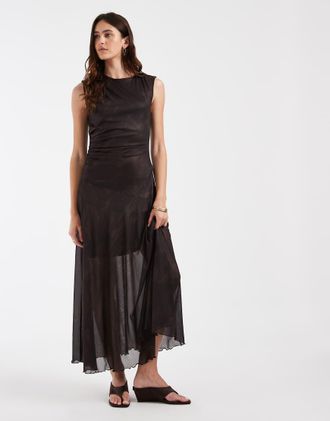 Object Robe longue transparente &agrave; superpositions avec d&eacute;tail en dentelle, chocolat prune-Marron