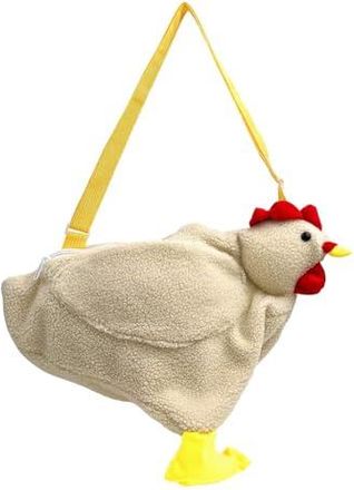Generico Sac &agrave; bandouli&egrave;re pour femme en forme de coq de dessin anim&eacute;, sac &agrave; bandouli&egrave;re en peluche en forme de poule, beige