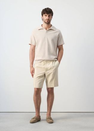 Mango Polo textur&eacute; regular-fit &agrave; rayures beige - Homme - XXL - MANGO MAN