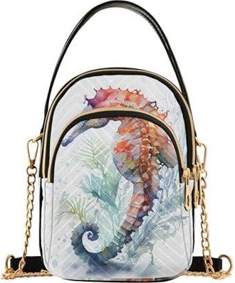 Mnsruu Sac à bandoulière pour femme - Motif hippocampe, eau, herbe, océan, nautique, côtier, sac à main avec sangle réglable