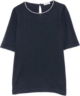 Brunello Cucinelli Monili-Besatz Kaschmir-Top - - Knitwear - Damen - Blau - XS