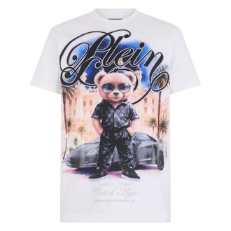 Philipp Plein Homme, Tops, Blanc, Taille: 3XL T-Shirt Col Rond Teddy
