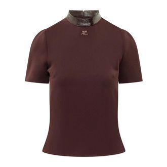 Courr&egrave;ges Heritage Vinyl-Kragen Logo-Patch Bluse - - Tops - Damen - Braun - XS