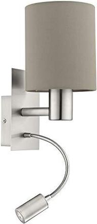 Eglo Wandlampe Bett Pasteri, Textil Wandleuchte Schlafzimmer mit LED Leseleuchte, Leselampe Wandmontage aus Metall in Silber und Stoff in Taupe, E27 Fassun