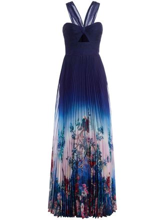 Marchesa robe longue plissée à fleurs - Bleu
