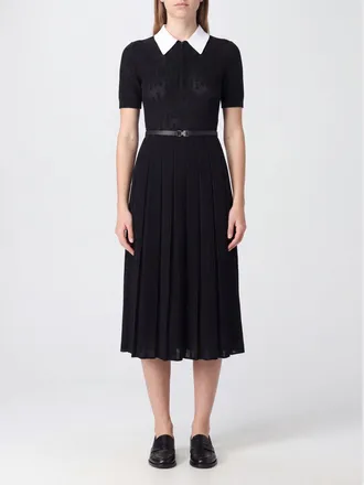 Tory Burch Robe chemise midi en maille pliss&eacute;e avec ceinture