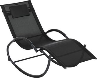 OUTSUNNY Chaise longue &agrave; bascule rocking chair design contemporain m&eacute;tal textil&egrave;ne noir