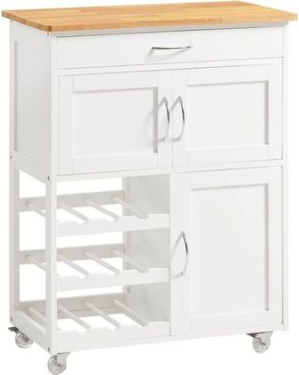 SoBuy Sobuy - Desserte de cuisine roulante avec 9 porte-bouteilles - Tiroir et 3 portes - Plateau en acier inoxydable - Dimensions L67 x H87 x P38 - FKW45HG