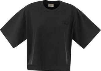 Autry Femme, Tops, Noir, Taille: 36 FR Logo Embroidered Oversized T-Shirt