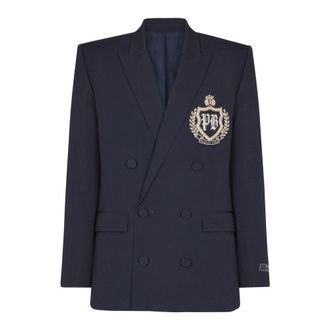 Balmain Blazer aus Wolle mit Kristall-Aufn&auml;her - - Jackets - Herren - Blau - S