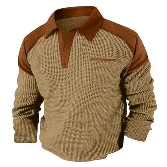 Generic Polo classique uni pour homme, coupe classique, haut basique &agrave; boutons, l&eacute;ger et respirant, tunique dext&eacute;rieur, kaki, 3XL