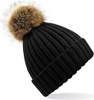 Beechfield Fourrue Pom Pom &eacute;pais bonnet - Noir, One Size
