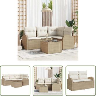 vidaXL Gartenm&ouml;bel - Gartensofa-set mit Kissen 5 pcs Beige und Wei&szlig; Poly-Rattan