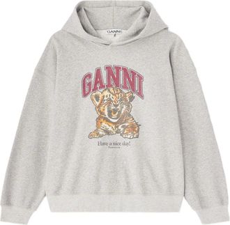 Ganni Femme, Sweatshirts et sweats &agrave; capuche, Gris, Taille: 42 FR Tiger Sweat &agrave; capuche