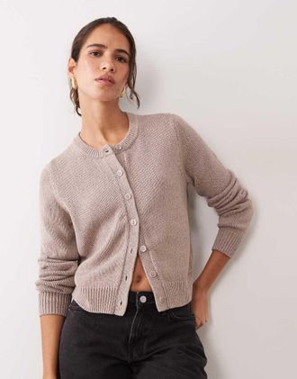 Abercrombie & Fitch gestrickte Micro-Cardigan in Oatmeal-Neutral
