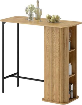 HOMCOM Table de Bar - HOMCOM - 3 &Eacute;tag&egrave;res de Rangement - Design &agrave; Lattes et Pieds en M&eacute;tal - Style Scandinave - 112x50x106cm - Bois Naturel