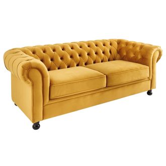 Riess-Ambiente Chesterfield 3er Sofa Windsor 190cm senfgelb Samt 3-Sitzer