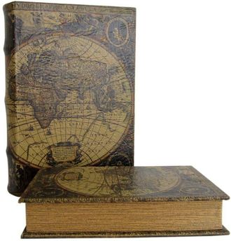 N / A Geldversteck Weltkarte Gr. XL 33cm im antik Design Schmuckschatulle Box Kiste Buchsafe