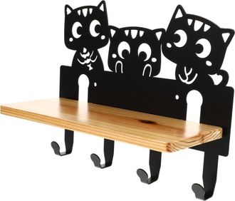 BESPORTBLE Wandregal mit Katzenhaken aus Metall und Holz Haken Schwarz Kreatives Wandmontage Design für Eingangsbereich Küche Badezimmer Praktisches Aufbewahrung