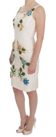 Dolce & Gabbana Womens White Brocade Crystal Sheath Dress