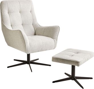 Beliani Sessel mit Hocker Stoff Hellbeige gesteppt mit schwarzem Metallgestell Molle II