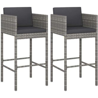 vidaXL Barhocker 2 Stk. mit Kissen Grau Poly Rattan - Vidaxl