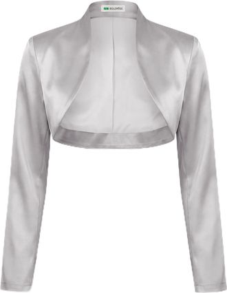 Bolerose formal Satin Langen &Auml;rmel Bolero (Silber, 3XL)