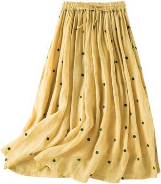 Generic Jupe midi d&eacute;contract&eacute;e en lin pour femme - Taille &eacute;lastique - Longueur cheville - &Eacute;l&eacute;gante, jaune, XXL