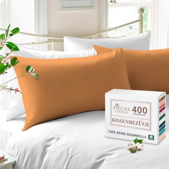 Pizuna Luxuri&ouml;ser Soft-Satin 2er Pack Kissenbezug 40x80 cm Aprikosenorange, 400 Fadenzahl Baumwolle Quadratisch Kissenbez&uuml;ge, 100% Langstapel Baumwolle Nur K