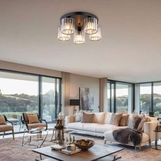 Globo Lighting Globo Lighting - Plafonnier Salon Plafonnier rond Cristaux acryliques Chambre à coucher, métal noir, 5x E27, DxH 46,5x18 cm