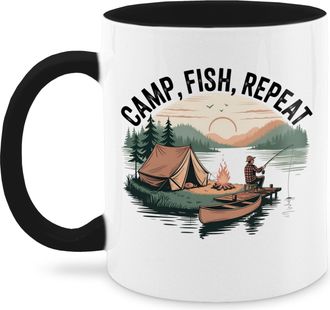 Shirtracer Tasse Tassen 325ml - Camp Fish Repeat I Camping Geschenk Angler I Angelgeschenk M&auml;nner I Camper Geschenkideen Angeln I Outdoorfans I Fischen - 325 ml 