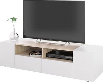 PEGANE Pegane - Meuble tv décor blanc et chêne - Dim : l 138 x p 42 x h 34 cm
