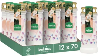 Bolsius Bolsius Grablicht - Wei&szlig; mit Motiv - 12 Stk. - Luftballons - L&auml;nge Brenndauer - Trauerkerze & Gedenkst&auml;tte Kerzen - Sauberes Abbrennen - Ohne Palm&ouml;l