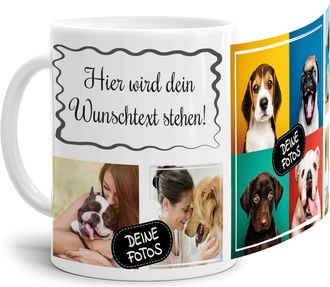 Tassendruck Foto-Tasse selbst gestalten mit Text & Collage für 5 Fotos - Geschenk für Familie, Freunde, Geburtstag, Weihnachten - Keramik Weiß, 300 ml I Personali