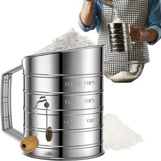 Generic Tamis &agrave; farine en acier inoxydable - Tamis &agrave; manivelle | Outil de cuisine, tamis &agrave; p&acirc;tisserie de qualit&eacute; alimentaire, accessoire de, cupcakes, dessert