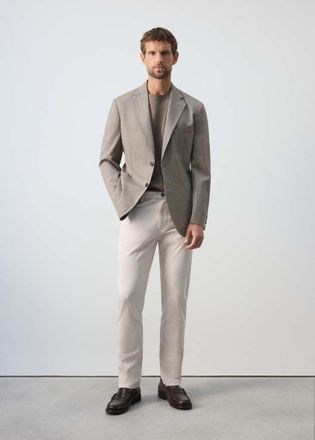 Mango Veste costume laine slim-fit carreaux beige - Homme - 46 - MANGO MAN