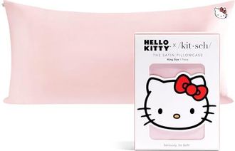 Kitsch Kissenbezug aus Satin mit Hello Kitty-Motiv, Rei&szlig;verschluss, gut f&uuml;r Haare, weicher als Seide, k&uuml;hlend, maschinenwaschbar, knitterfrei, Kingsize, 48 x