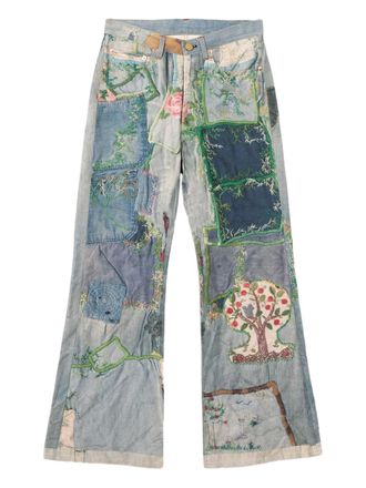 Bows & Arrows Patchwork-Jeans mit Trompe-loeil-Stickerei - Blau