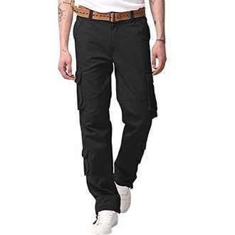 Generico Pantalon cargo pour homme en coton Pantalon chino ample V&ecirc;tement de loisirs Pantalon dext&eacute;rieur de mi-saison Pantalon de travail ample, Noir, L