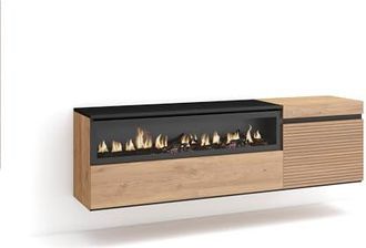 Skraut Home | TV-Schrank, Lowboard | f&uuml;r Wohnzimmer und Esszimmer | 150x45x35cm | F&uuml;r TV-Ger&auml;te bis zu 65 | Elektrokamin. | H&auml;ngend | Moderner Stil | Eiche