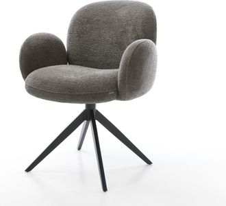 DELIFE Drehstuhl Nube-Flex mit Armlehnen Boucl&eacute; Soft Schlamm Kreuzgestell breit Schwarz 360&deg; drehbar Wippfunktion Taschenfederkern, Esszimmerst&uuml;hle