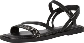 Tamaris Damen Sandaletten, Frauen Sandalen,TOUCHit-Fußbett,Sommersandalen,flach,Sommerschuhe,Freizeitschuhe,offene Schuhe,Black/Silver,40 EU