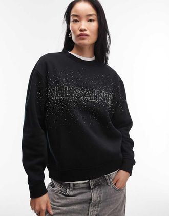 AllSaints Etta - Sweat ornement&eacute; effet saupoudr&eacute; - Noir