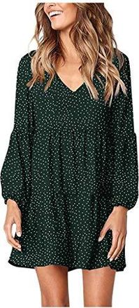 Generic Robe longue d&eacute;contract&eacute;e sans manches &agrave; volants - Robe &agrave; manches amples - Col en V &agrave; pois - Robe courte d&eacute;contract&eacute;e pour femme - Petite longueur, Ver