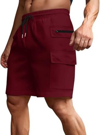 Generic Short de bain hawa&iuml;en &agrave; s&eacute;chage rapide pour homme avec poches, Rouge, 3XL